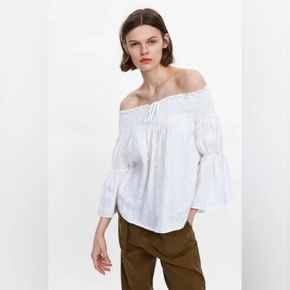 Zara | Tops | Zara Offtheshoulder White Linen Top Small | Poshmark